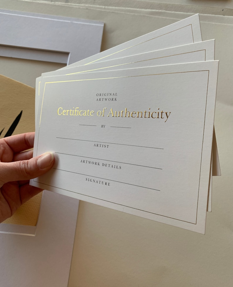 Luxurious, Fillable Gold Foil Certificate of Authenticity Cards for ...