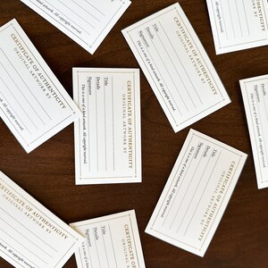 Miniature, Gold Foil Certificate of Authenticity Cards for Art - Etsy