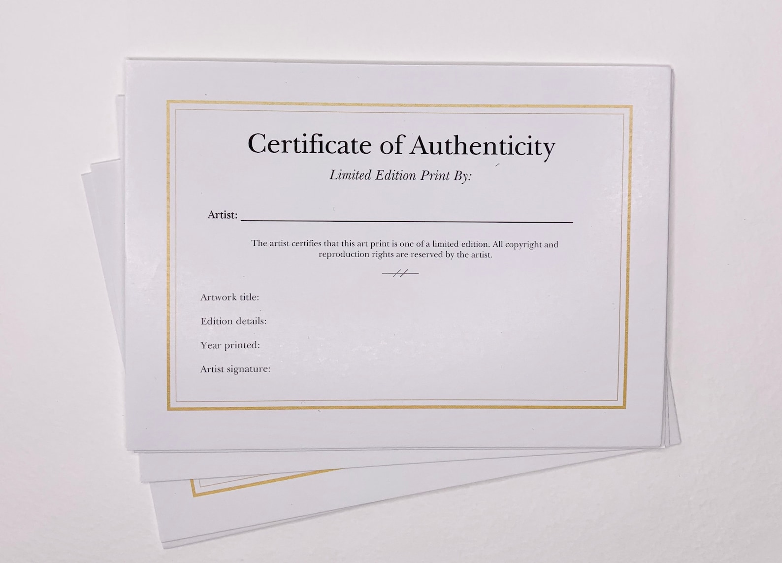 Limited Edition Art Print Certificate of Authenticity Cards - Etsy