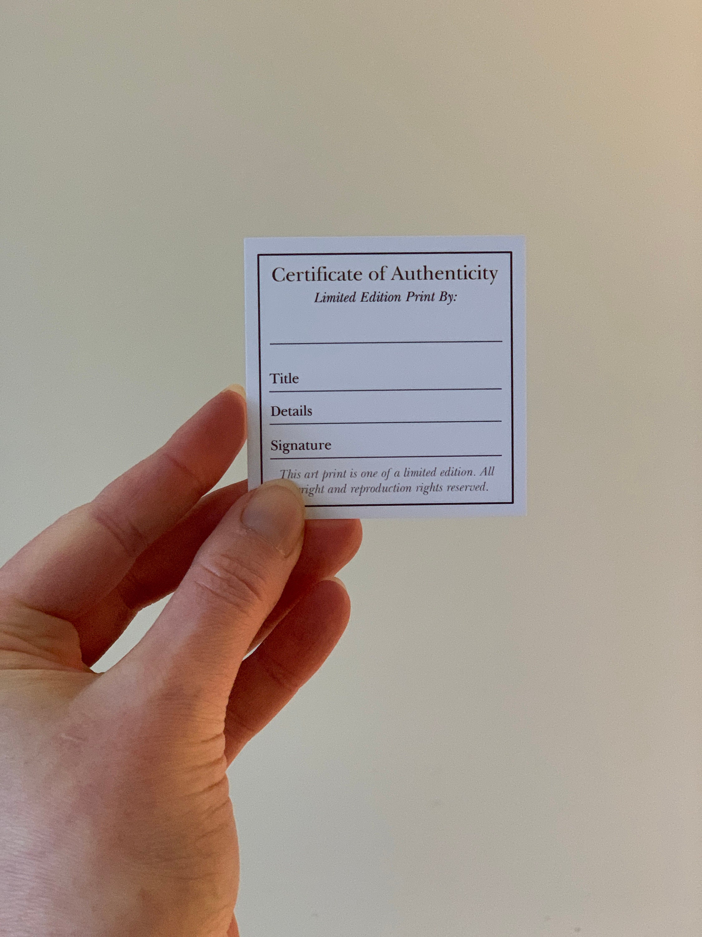 Miniature Limited Edition Print Certificate of Authenticity Cards - Etsy