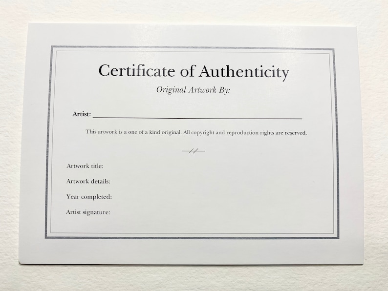 Simple Fillable Certificate of Authenticity Cards for - Etsy