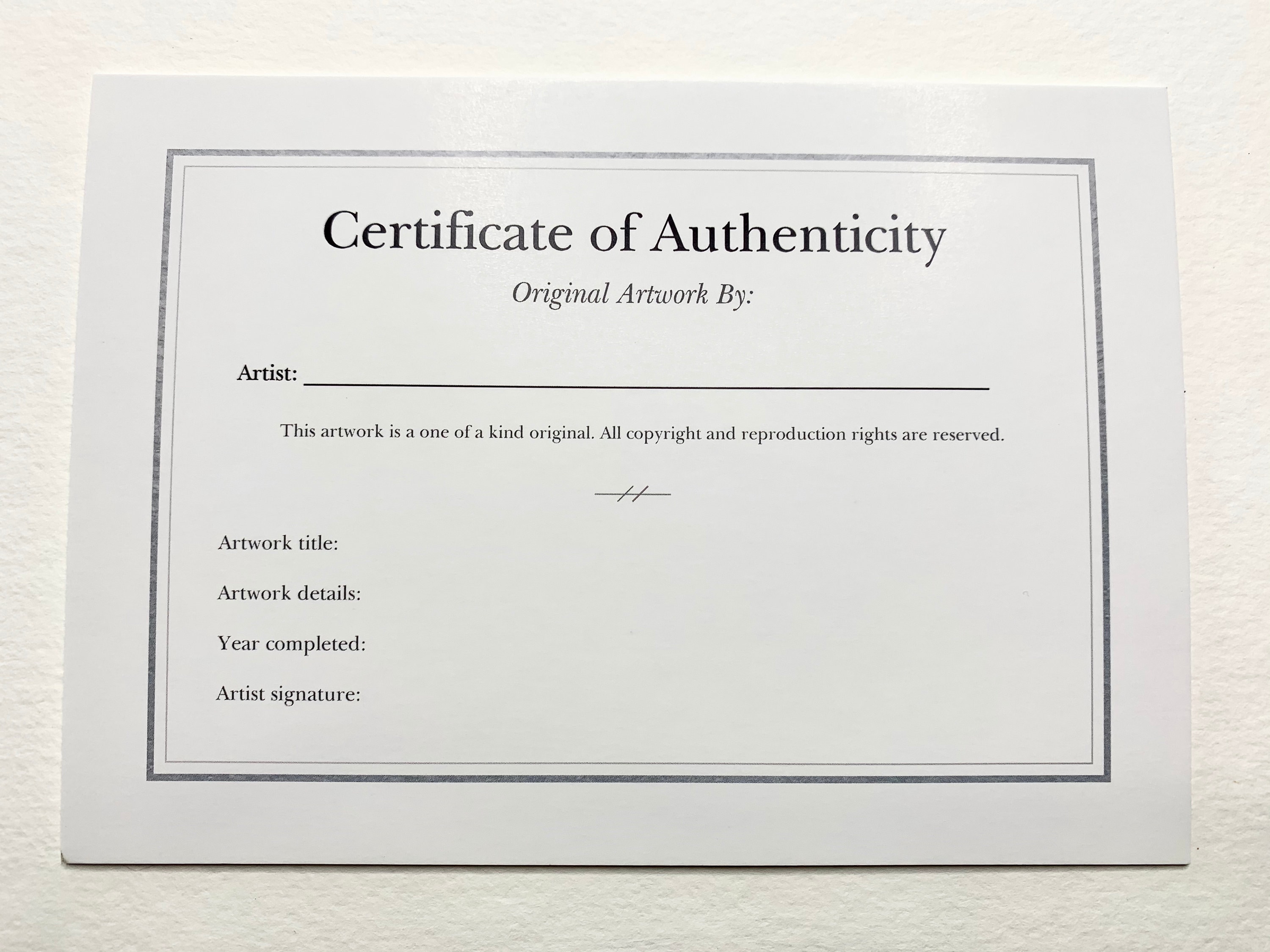 Simple Fillable Certificate of Authenticity Cards for | Etsy