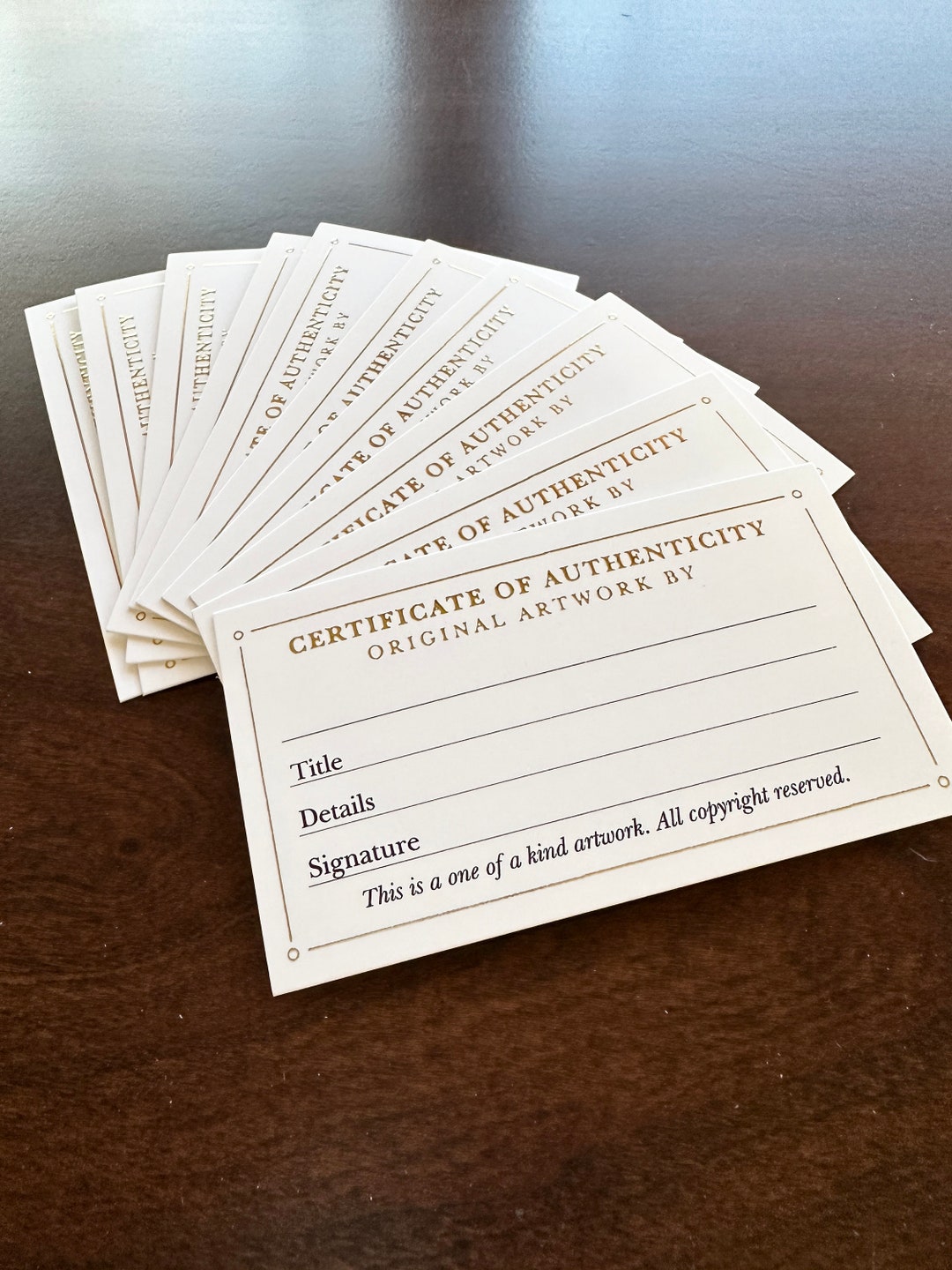 Miniature, Gold Foil Certificate of Authenticity Cards for Art - Etsy