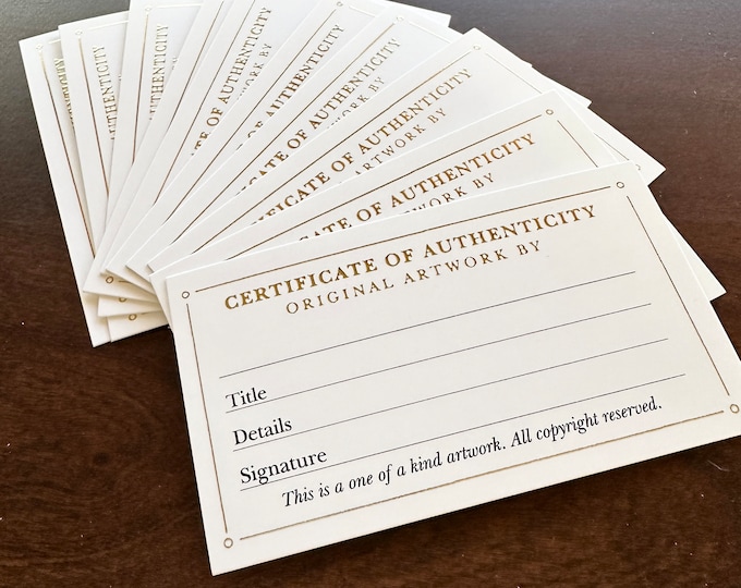 Miniature, Gold Foil Certificate of Authenticity Cards for Art - Etsy