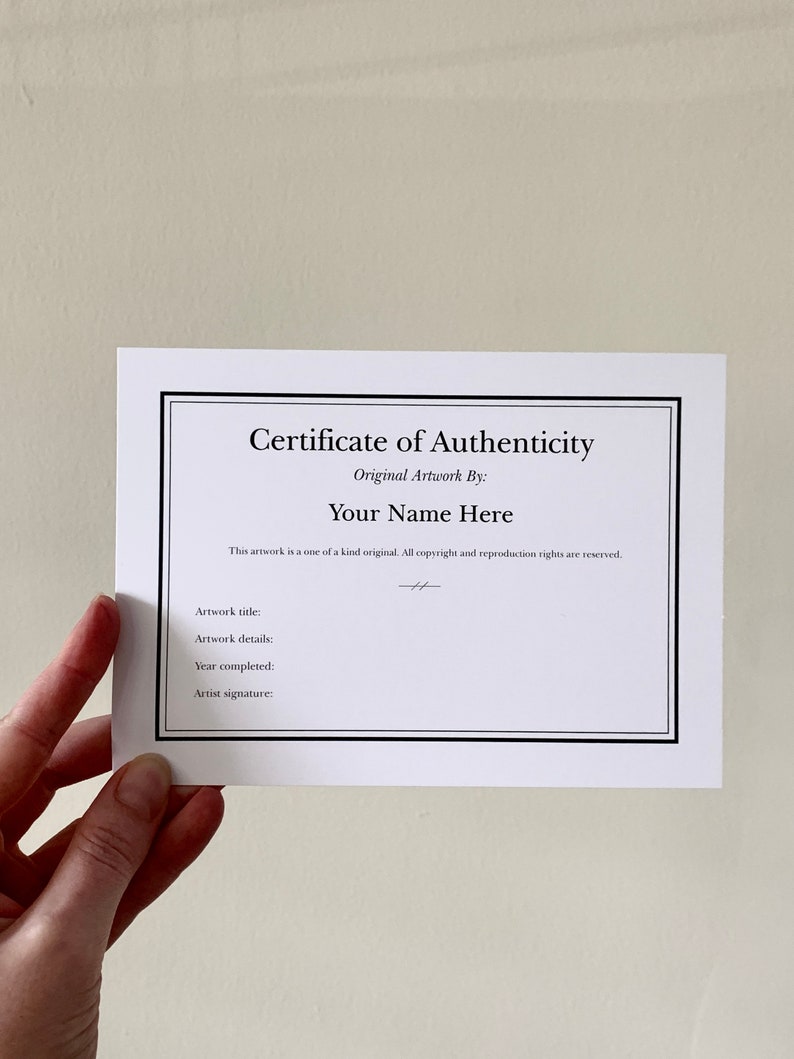 Personalized, Fillable Certificate of Authenticity Cards for Original ...
