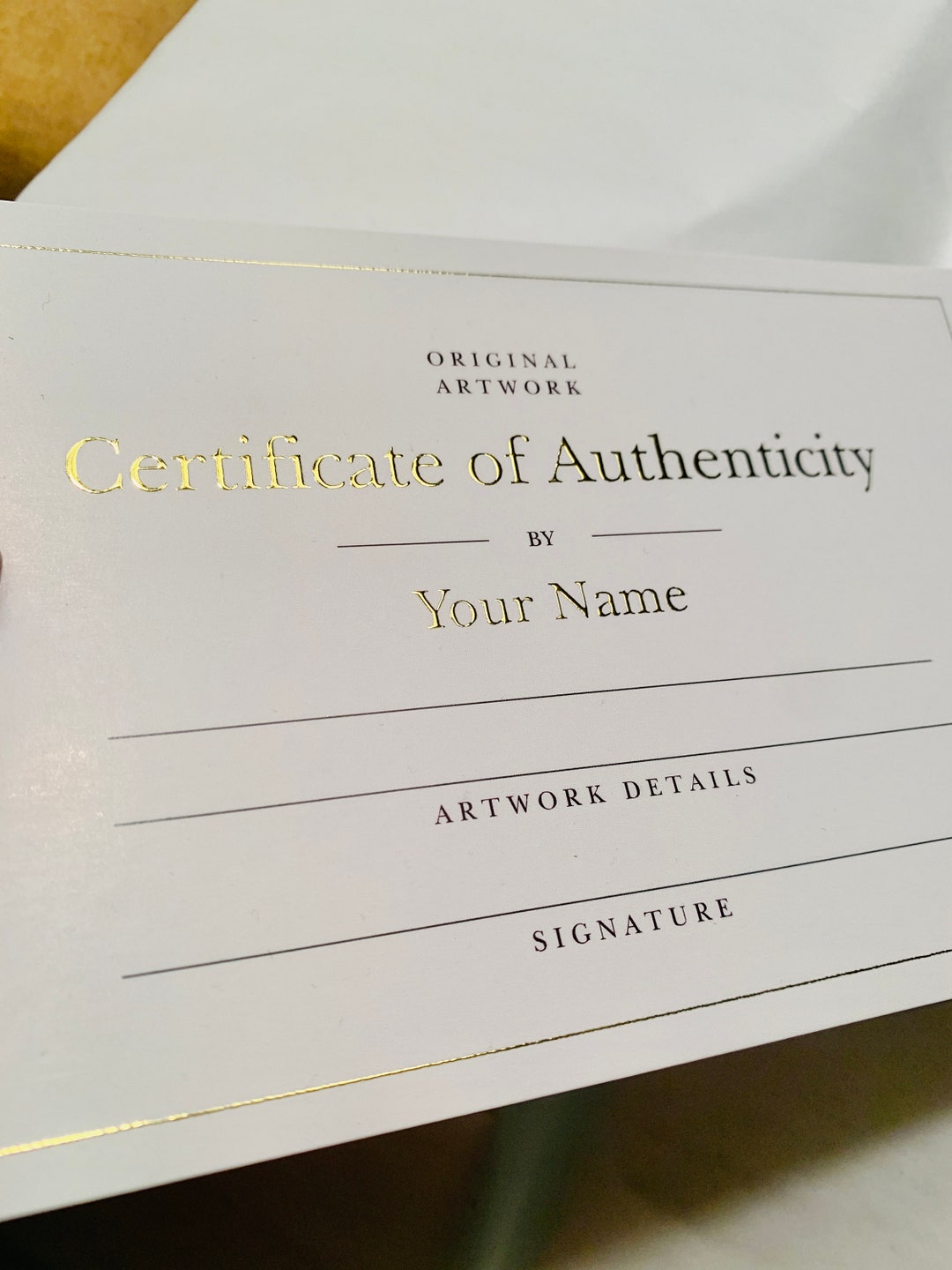 Personalized Gold Foil Certificate of Authenticity Cards for Original ...