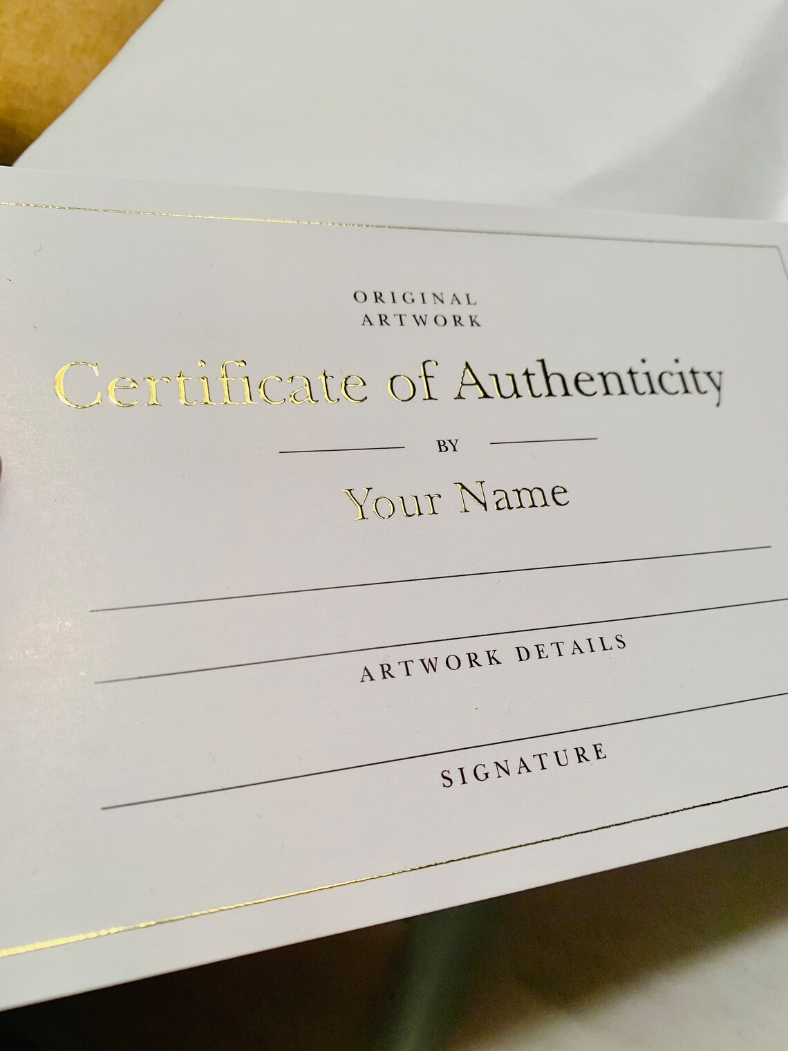 Personalized Gold Foil Certificate of Authenticity Cards for - Etsy