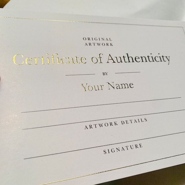 Certificate of Authenticity Card Gold - Etsy Australia