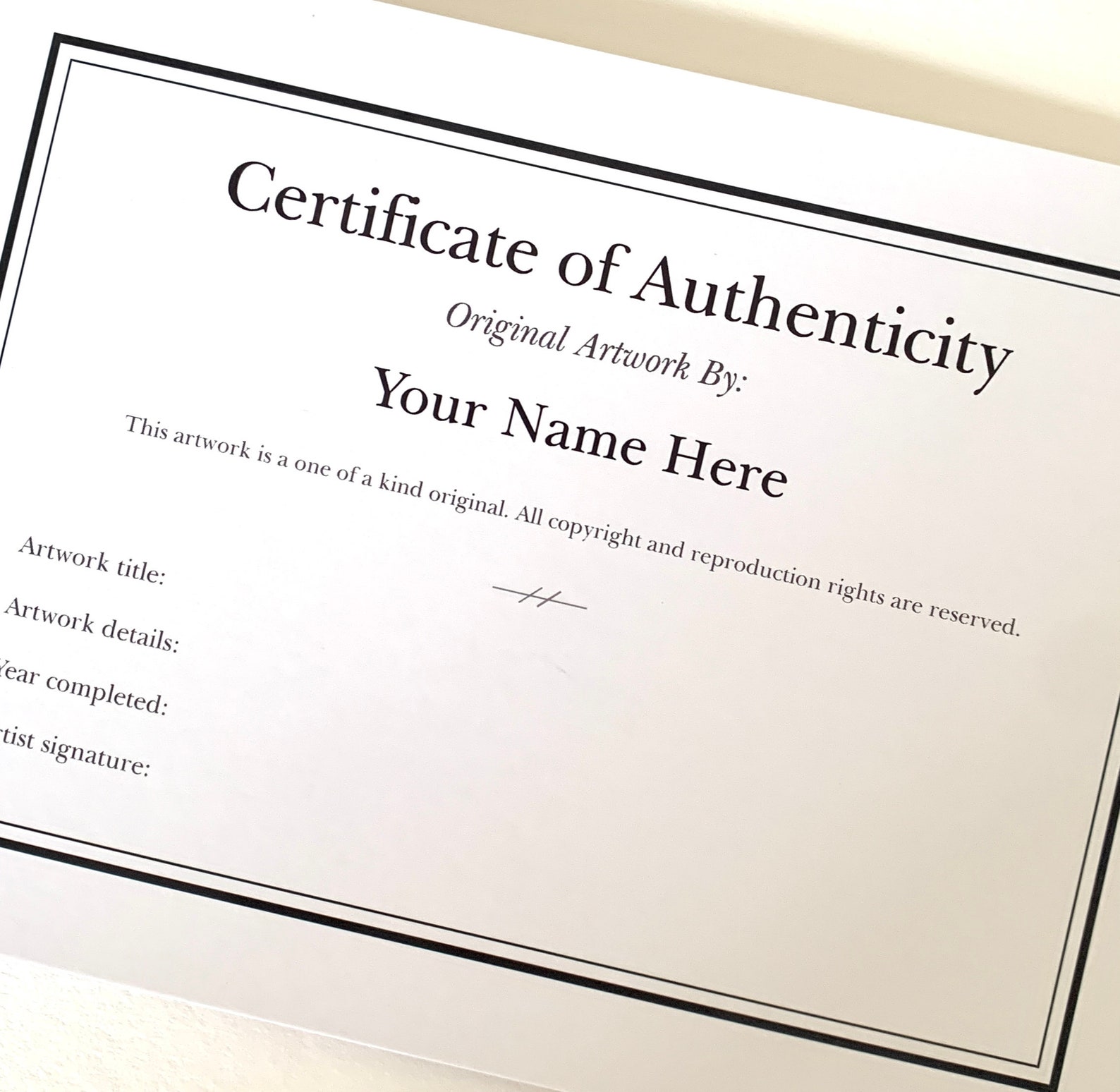 Personalized Fillable Certificate of Authenticity Cards for - Etsy UK