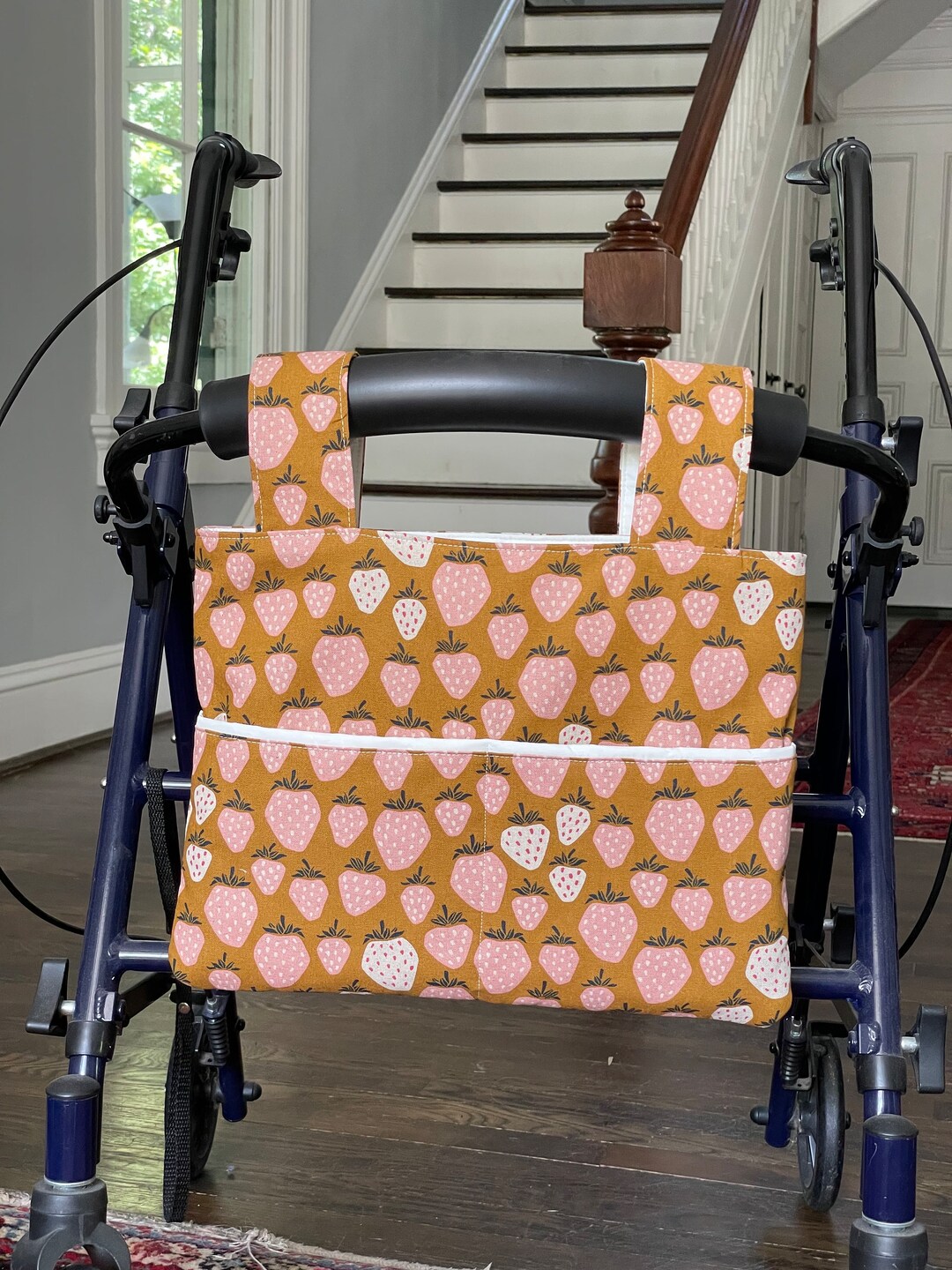 Strawberry Summer Rollator Walker Bag, Gift for Grandma, Stylish Black ...