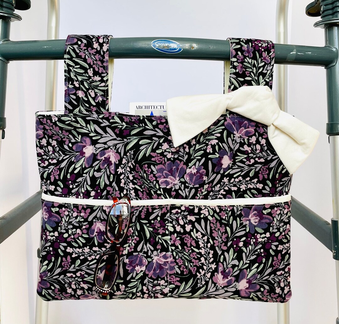 Purple Floral Walker Bag, Walker Tote, Gift for Grandma, Adult Walker ...