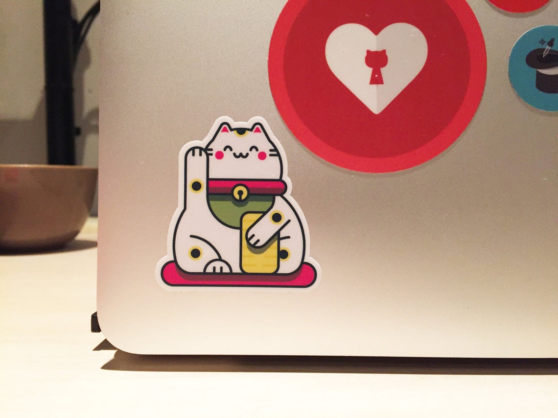 Cute Lucky Cat Sticker | Maneki-neko | Welcoming Cat Sticker | Happy ...