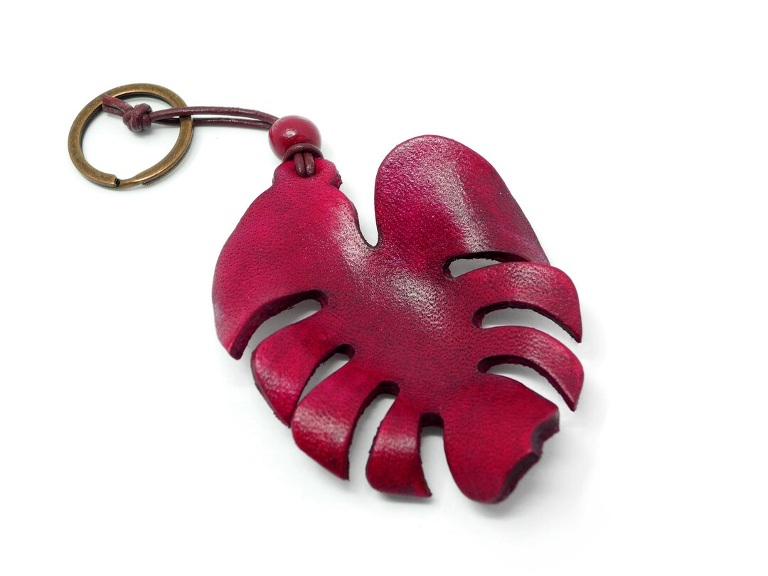 Monstera Leaf Key Fob | Tropical Leaves Pendant | Sustainable Leather ...
