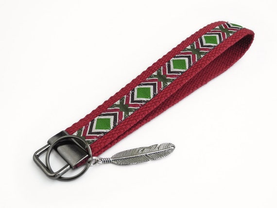 Key Fob Wristlet Fabric Keychain Short Lanyard and Feather | Etsy