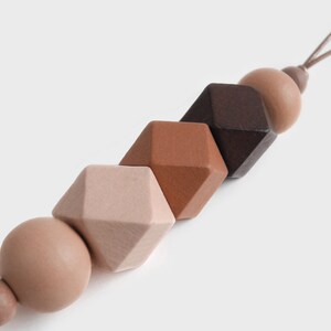 Beaded Lanyard | Wood Bead Key Fob | Brown Geometric Keychain | Wooden ...