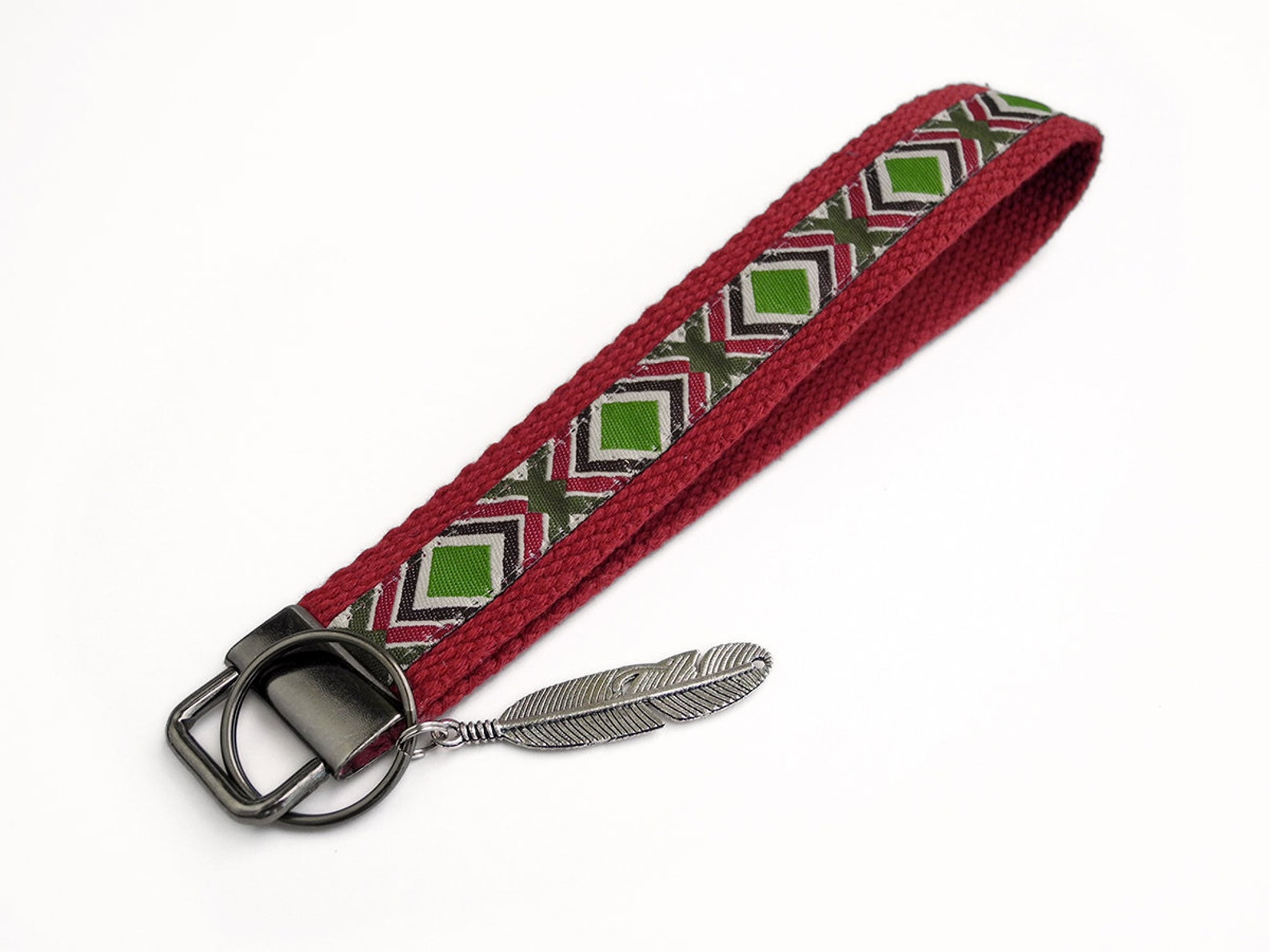 Key Fob Wristlet Fabric Keychain Short Lanyard and Feather - Etsy