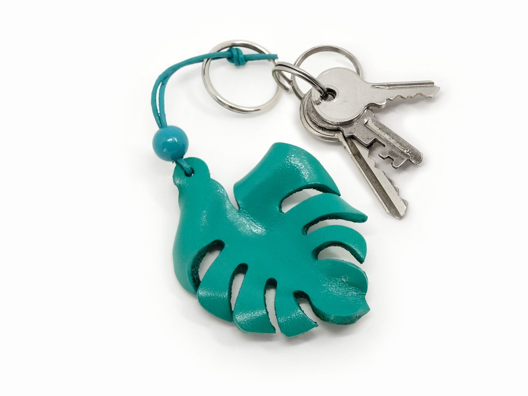 Monstera Leaf Key Fob | Tropical Leaves | Leather Keychain | Teal ...