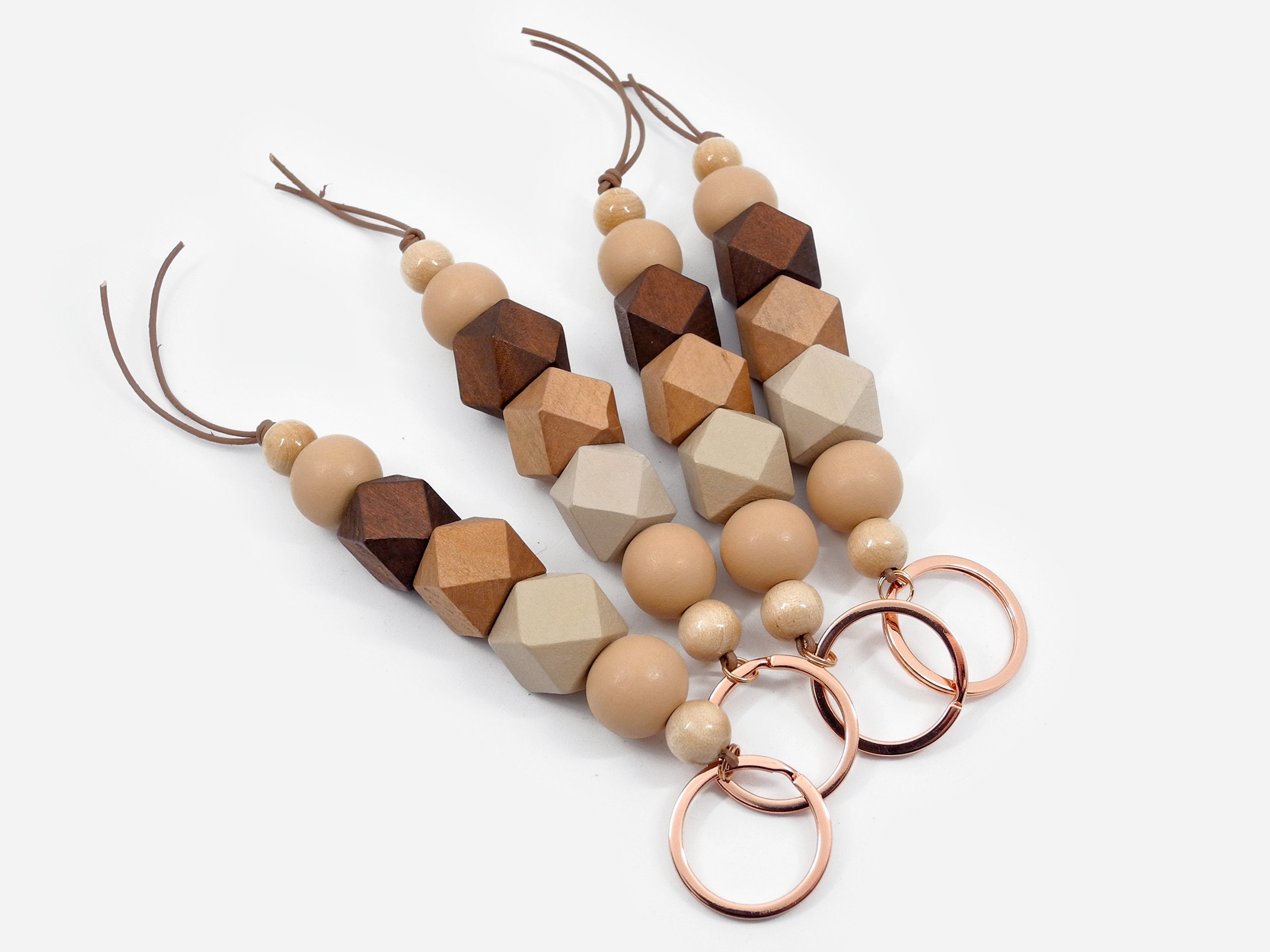 Beaded Lanyard Wood Bead Key Fob Brown Geometric Keychain - Etsy
