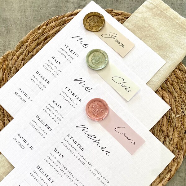 Wedding Menu Cards Place Settings Bundle Digital Template Minimalist ...