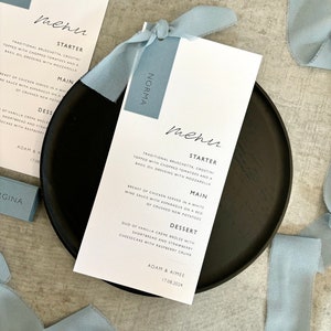 Luxury Bow Ribbon Wedding Menu & Name Card Wedding Stationery Simple ...