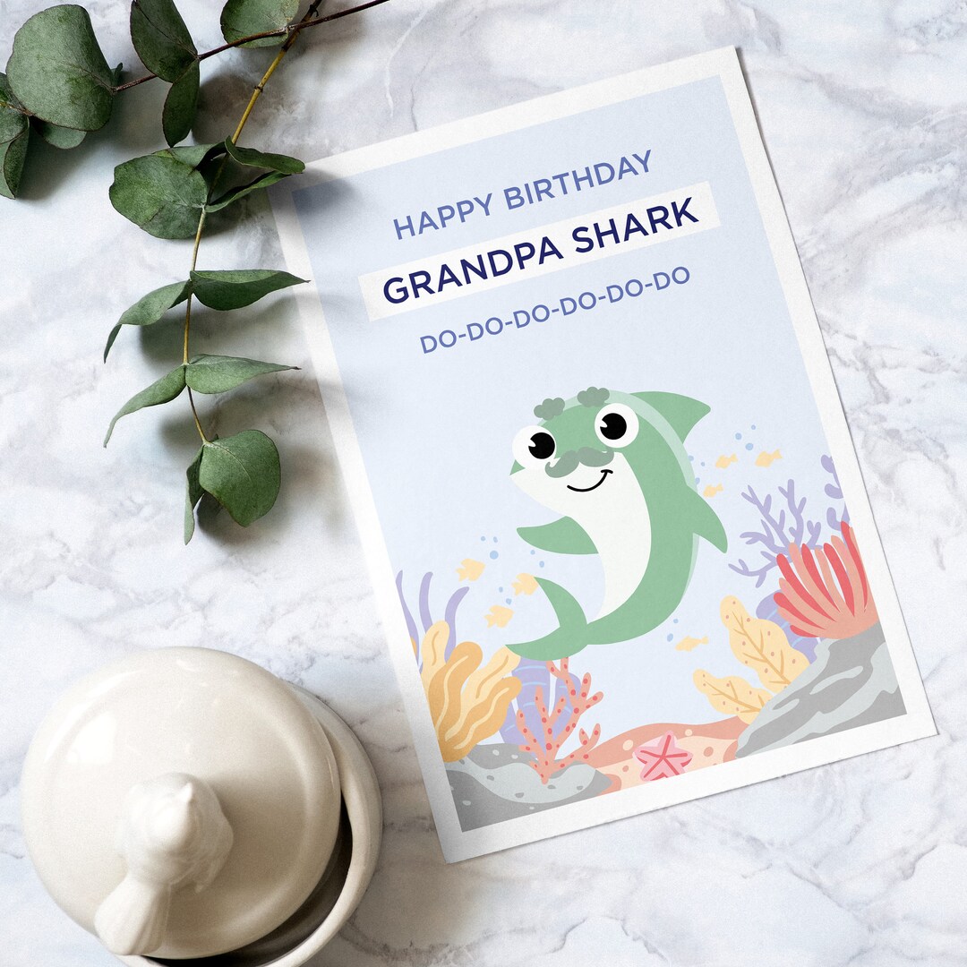 Grandpa Shark Birthday Card With Envelope - Humorous Granddad Birthday ...