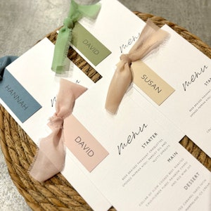 Luxury Bow Ribbon Wedding Menu & Name Card Wedding Stationery Simple ...