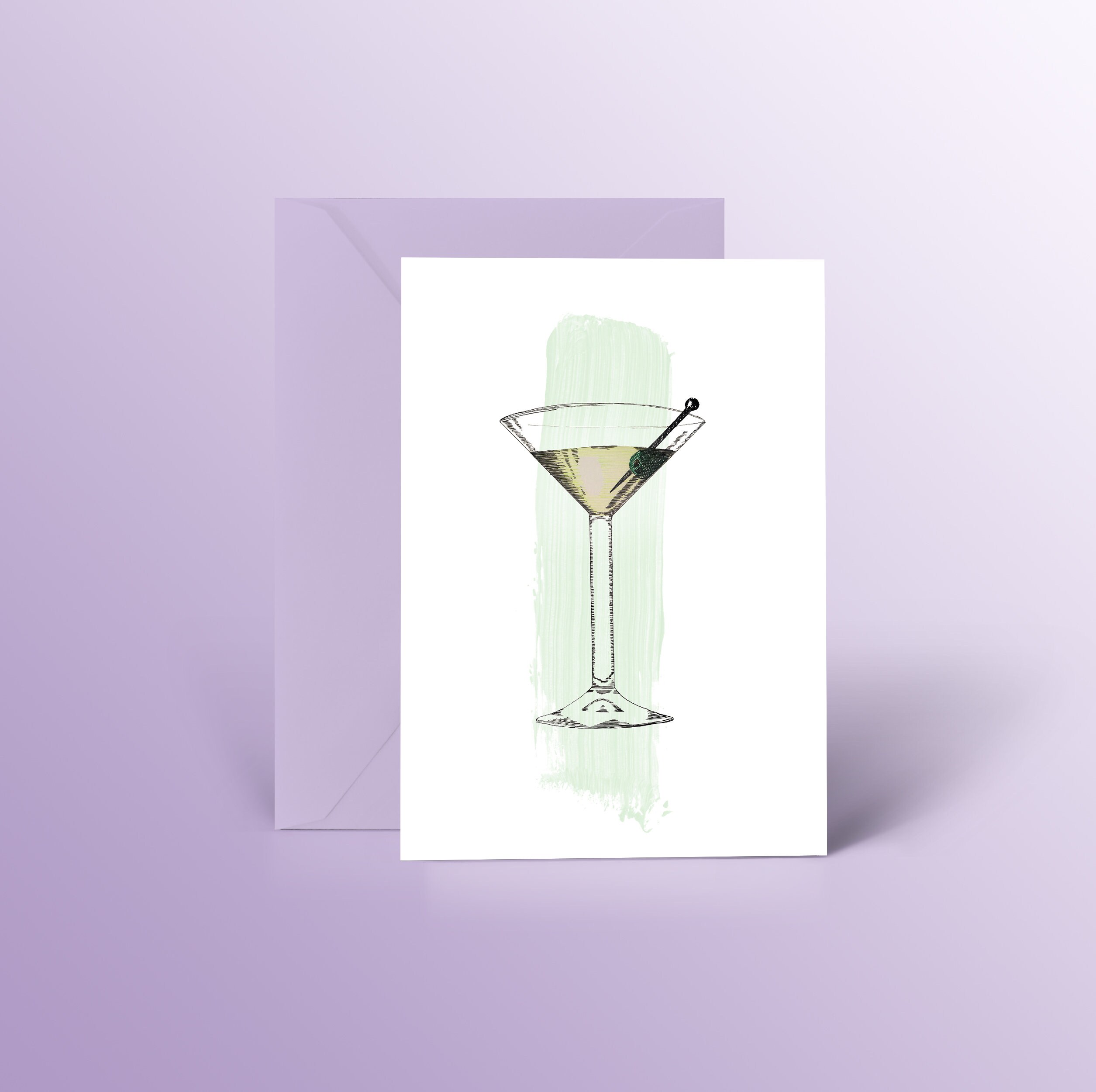 Hand Drawn Martini Cocktail Greeting Card with Envelope Drinks Card ...