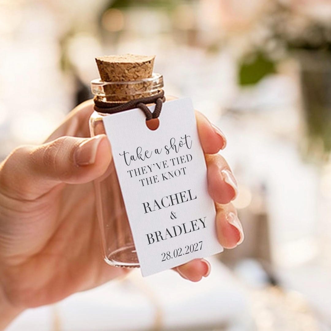 Tied the Knot Take A Shot Wedding Tags, Shot Bottle Wedding Favour for ...