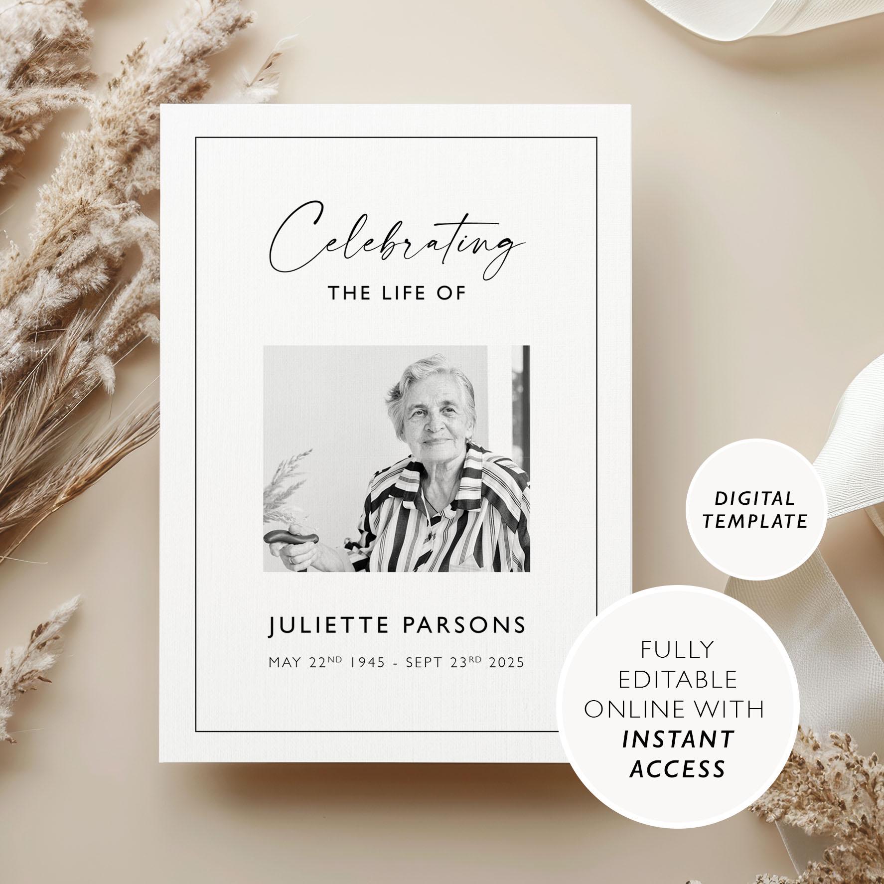 Funeral Order of Service Booklet Digital Template Luxury Funeral ...
