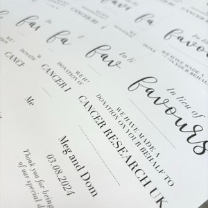 Charity in Lieu Wedding Favours, Personalised Wedding Favour, Simple ...