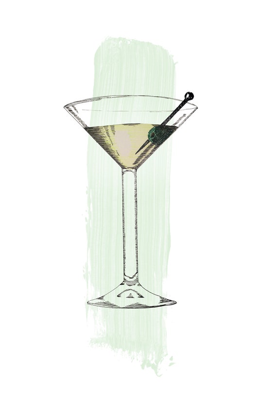 Hand Drawn Martini Cocktail Greeting Card with Envelope Drinks Card ...