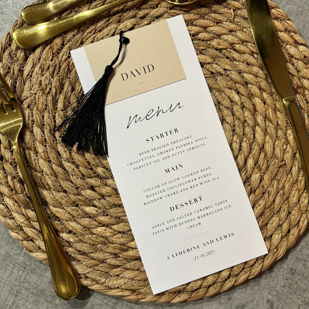 The Gatsby Individual Wedding Menu & Name Card With Tassel - Etsy