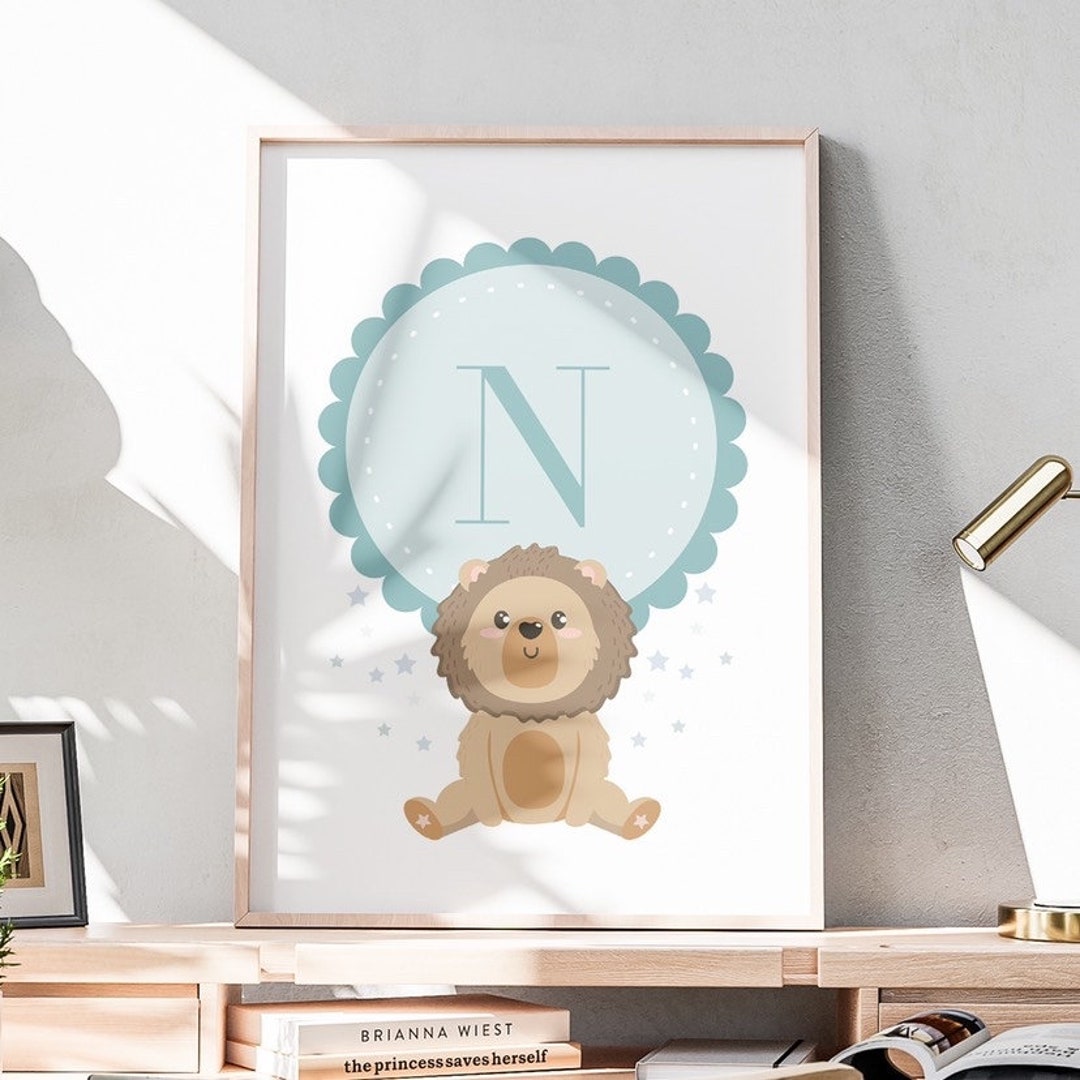 Nursery Lion Personalised Initial Letter Name Print Home - Etsy