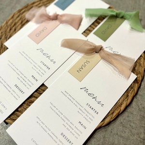 Luxury Bow Ribbon Wedding Menu & Name Card Wedding Stationery Simple ...