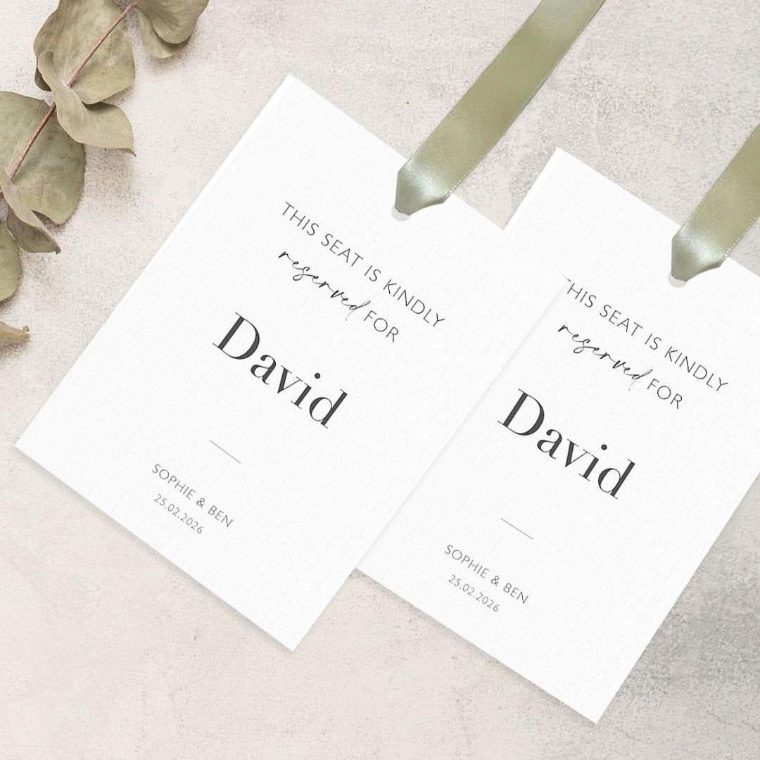 Seat Reserved Sign With Ribbon Elegant & Minimal Seating Chair Sign for ...