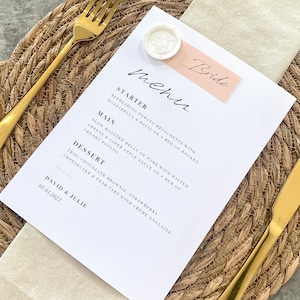 Individual Wax Seal Menu, Wedding Menu, Wax Seal Menu and Name Card ...
