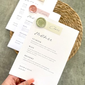 Individual Wax Seal Menu, Wedding Menu, Wax Seal Menu and Name Card ...
