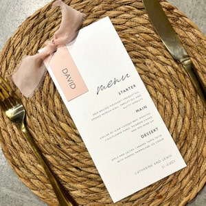 Luxury Bow Ribbon Wedding Menu & Name Card Wedding Stationery Simple ...