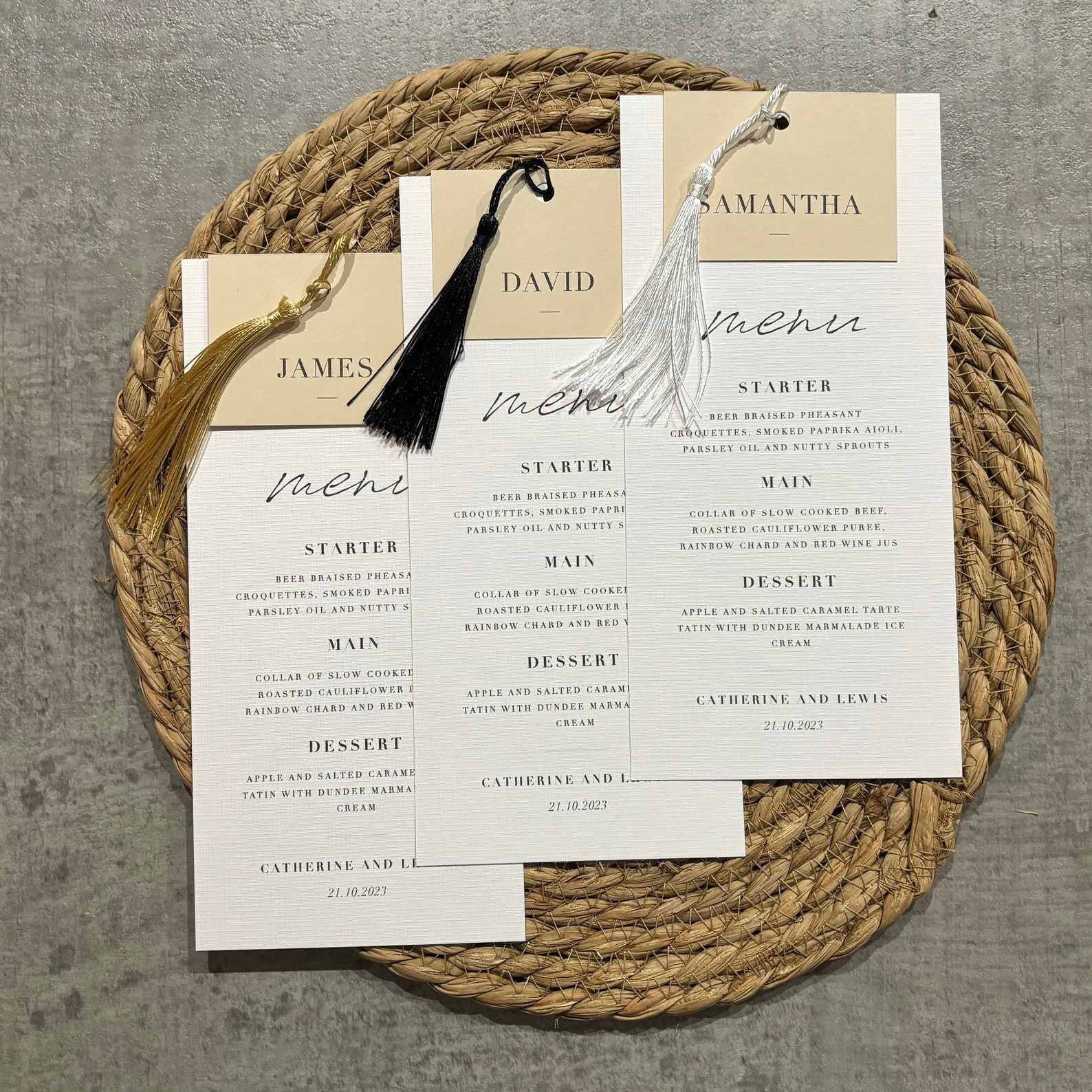 The Gatsby Individual Wedding Menu & Name Card With Tassel - Etsy