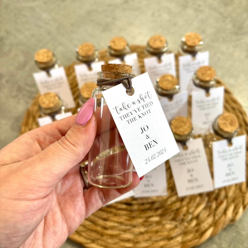 Tied the Knot Take A Shot Wedding Tags, Shot Bottle Wedding Favour for ...