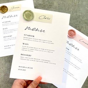 Individual Wax Seal Menu, Wedding Menu, Wax Seal Menu and Name Card ...