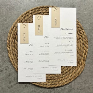 Personalised Wedding Menu & Name Card Set, Simple Neutral Stationery ...