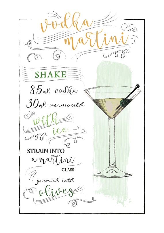 Hand Drawn Martini Cocktail Greeting Card with Envelope Drinks Card ...