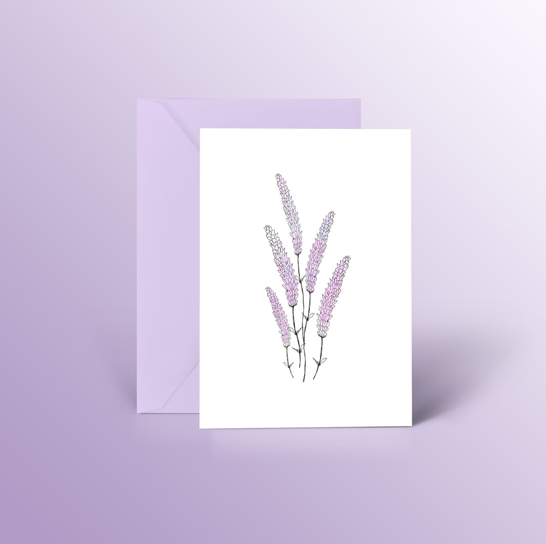 Botanical Hand Drawn Lavender Greeting Card With Envelope - Etsy