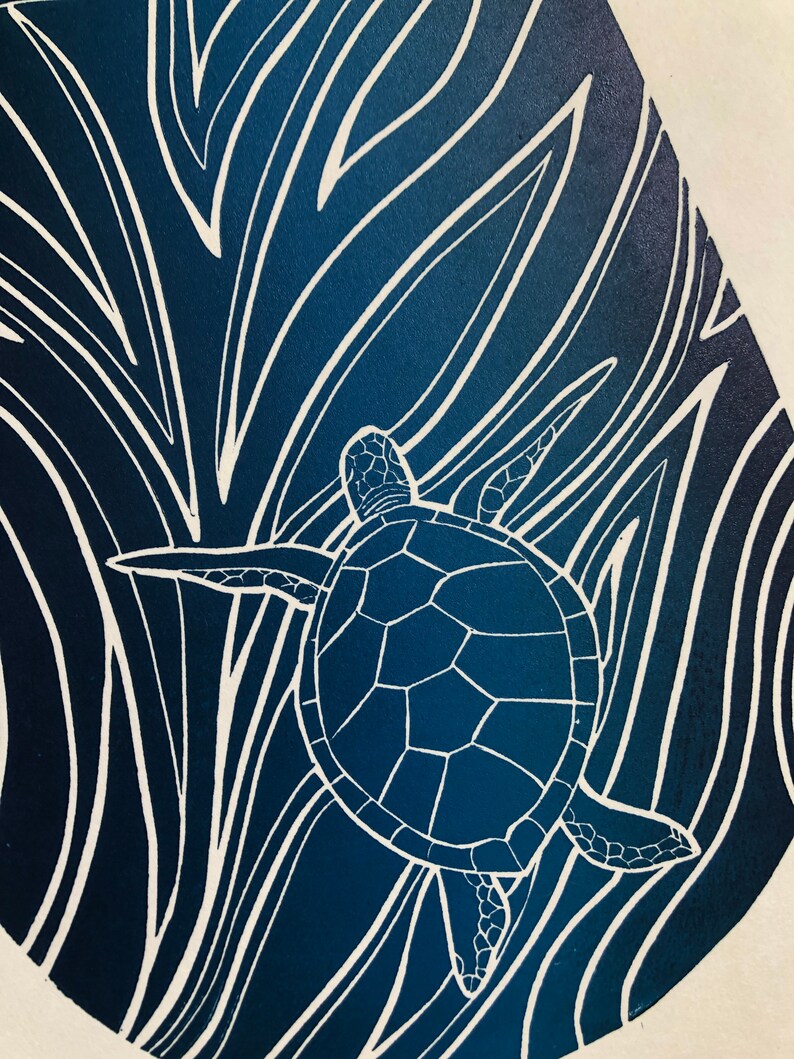 Sea Turtle and the Ocean. Original Linocut Print. Wall Art - Etsy