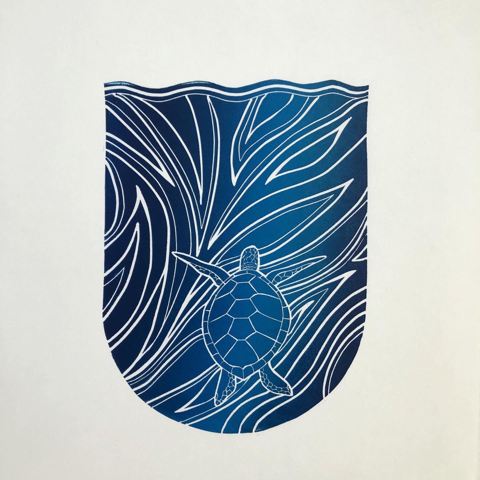 Sea Turtle and the Ocean. Original Linocut Print. Wall Art - Etsy