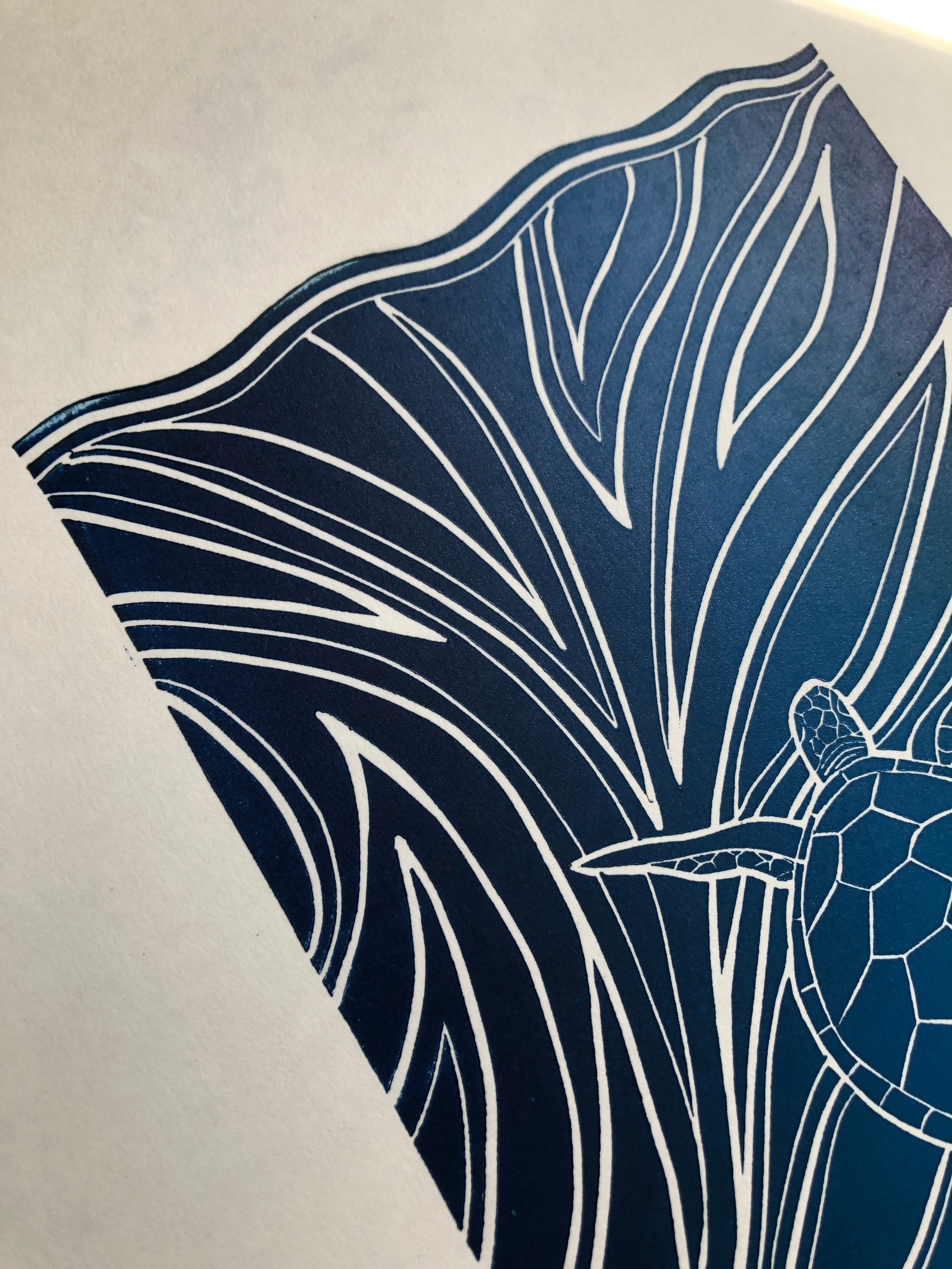 Sea Turtle and the Ocean. Original Linocut Print. Wall Art - Etsy