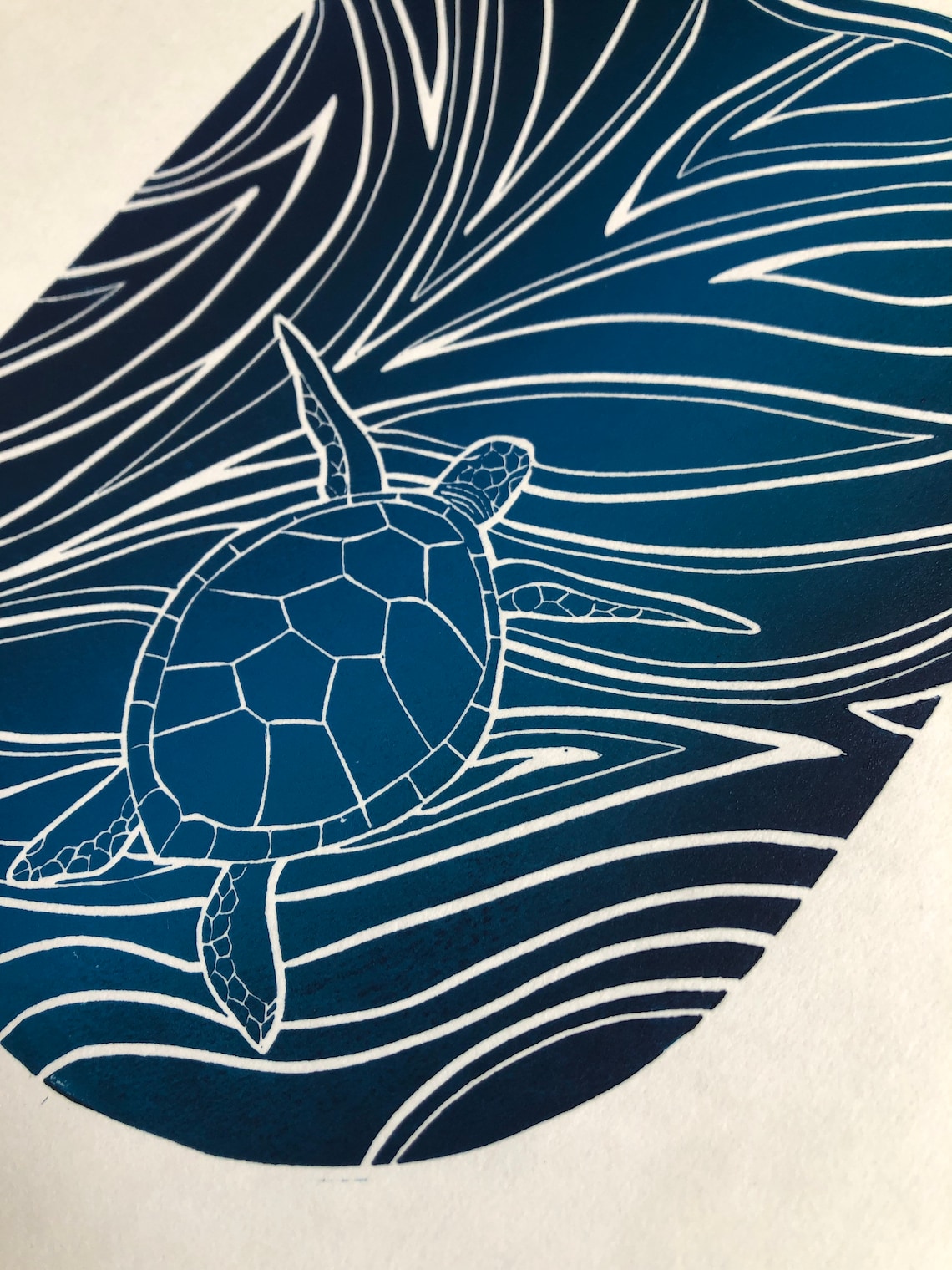 Sea Turtle and the Ocean. Original Linocut Print. Wall Art - Etsy