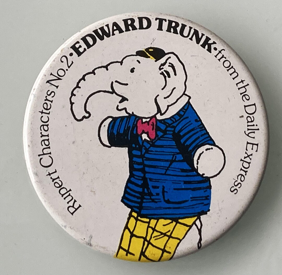 Rupert Characters No.2 Edward Trunk Large Vintage Metal Pin Badge Made ...