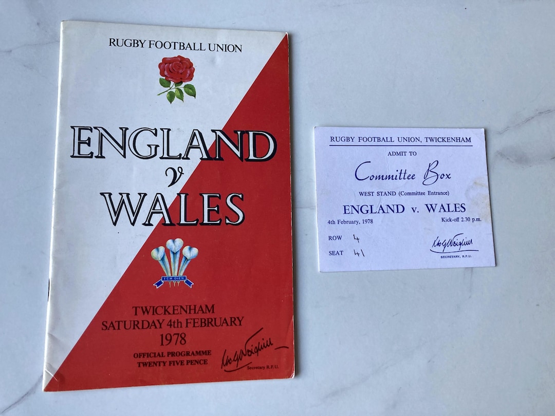England V Wales Rugby Union Programme 1978 Twickenham With Match Ticket ...
